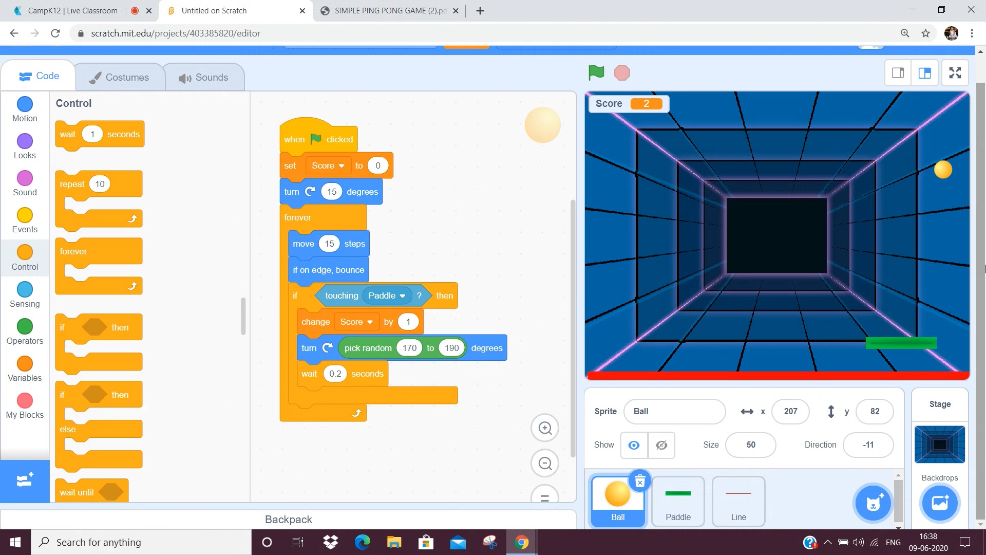 Simple Ping Pong Game By Esha | CampK12 Project